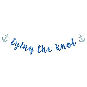 Tying the Knot Banner for Nautical Theme Beach Wedding Bridal Shower Cruise Banner Party Decorations -Royal Blue with Light Blue Anchor