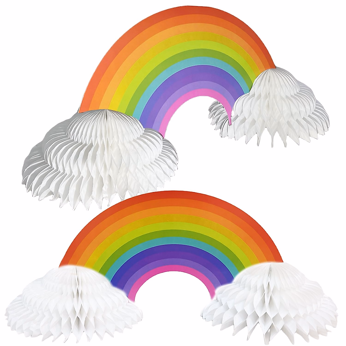 GIFTEXPRESS 2 Pack Jumbo 30" Rainbow Honeycomb Centerpiece - Paper Rainbows & Clouds Theme Party Supplies Decorations - Perfect Decor for Tables at Baby Showers & Birthdays