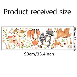 ROFARSO Cute Cartoon Lovely Woodland Animal Wall Sticker for Kid Removable Raccoon Deer Fox Owl Wall Decal DIY Decoration for Nursery Baby Boy Girl Bedroom Playroom Living Room
