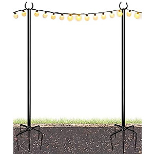 Eazielife 10FT String Light Poles for Outdoor, Heavy Duty Metal Lighting Stand Pole for Garden Lawn Backyard Patio Holiday Wedding Party Decorations 2 Pack