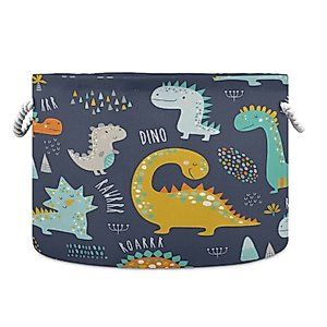ALAZA Large Round Storage Basket,Dinosaurs PatternToy Basket Nursery Bins & Boxes Laundry Hamper for Bathroom/Bedroom/Home Decor