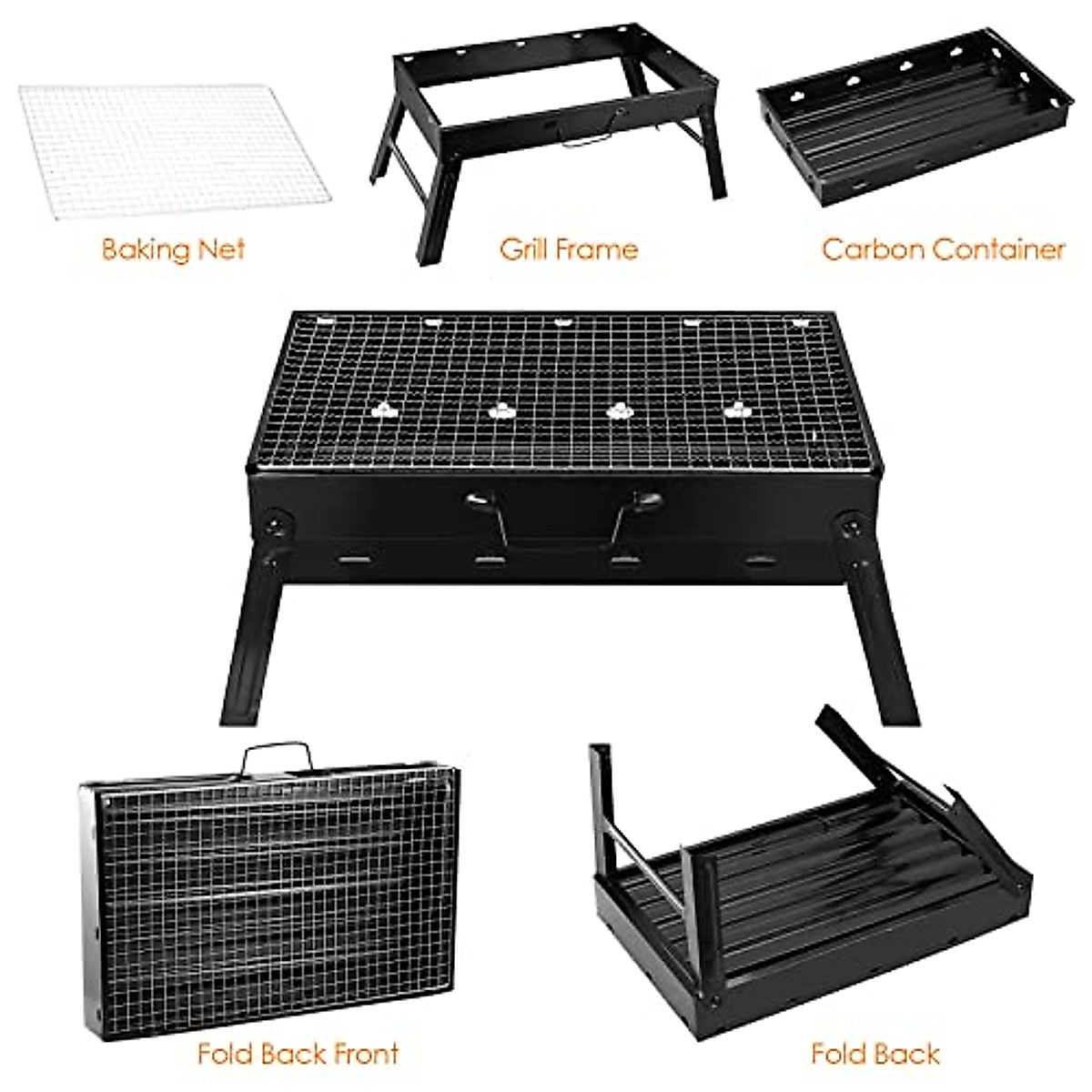 Folding Portable Barbecue Charcoal Grill, Stainless Steel Barbecue Desk Tabletop Outdoor Lightweight Smoker Grill for Outdoor Cooking Camping Hiking Picnics Beach Garden Grilling