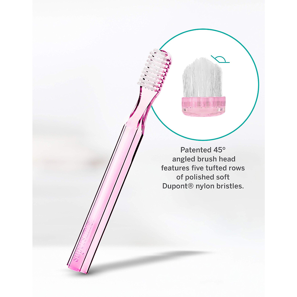 Supersmile New Generation Toothbrush w/ Patented 45° Soft Nylon Bristles - Whitening Tooth Brush w/ Ergonomic Handle Guarantees ADA Recommended Brushing Angle for Adults & Children (Pink)