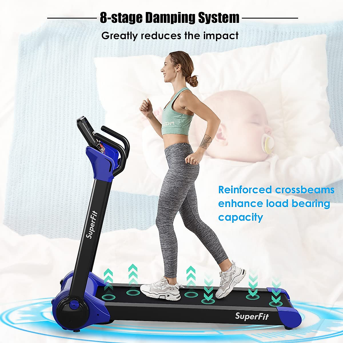 Goplus 2.25HP Electric Folding Treadmill, Installation-Free Design with 8-Stage Damping System, Large LED Touch Display and Blue Tooth Speaker, Compact Running Machine, Superfit Treadmill for Home Use