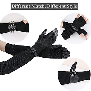 Facecozy Arm Warmers Women, Knit Warm Cashmere Blend Long Fingerless Gloves for Women Cold Weather Mittens with Thumb Hole (Black, 19.6"/50cm)