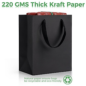 Black Gift Bags With Handles: 8x5x10 Inch 6pcs Black Paper Gags Medium Bulk For Party Shopping Birthday Wedding