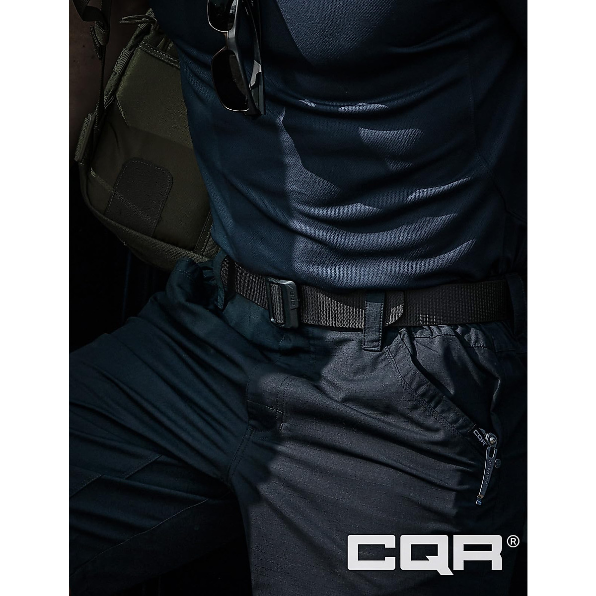 CQR Tactical Belt, Military Style Heavy Duty Belt, Webbing EDC Quick-Release Buckle, Plastic Flip Tab Black, Large