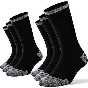FITRELL 6 Pack Men's Athletic Crew Socks Cushioned Work Boot Socks, Black, X-Large, Shoe Size 12-15