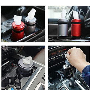 KOOMTOOM Car Cup Holder Tissues Tube Holder Box Alloy Tissues Storage Detachable Easy Cleaning 5.23" * 2.83"(H*D) for BMW 3 Series /5 Series /7 Series /X1/X3/X5/X6 / Lexus RX300 etc (Christmas Red)
