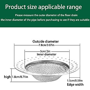 Bathtub Drain Hair Catcher, Fast Drain Shower Drain Hair Catcher, Stainless Steel Drain Protector for Bathroom Pop-up Drain, Kitchen and General Drain (4 PCS，Outer Diameter 3.07in/Inner Diameter 2in)