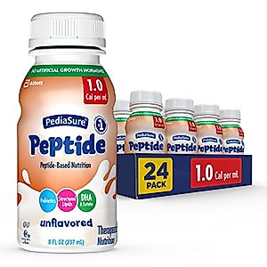 PediaSure Peptide 1.0 Cal, Peptide-Based Formula, Sole-Source Nutrition Drink for Tube Feeding or Oral Nutrition, Unflavored, 8-fl-oz Bottle, Pack of 24