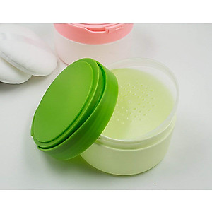 1Pcs Baby After-Bath Puff Box Body Talcum Powder Box Case Container Dispenser with Sifter and Powder Puff for Travel and Home Use(Green)
