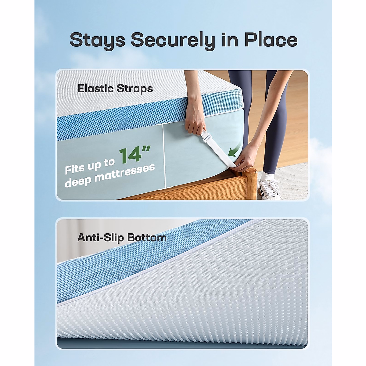 Marsail 3-Inch Twin Mattress Topper with Cool Cover, Breathable Gel Memory Foam Mattress Topper with Elastic Straps & Anti-Slip Bottom for Body Pain Relief, CertiPUR-US Certified, MSMT11W-T3