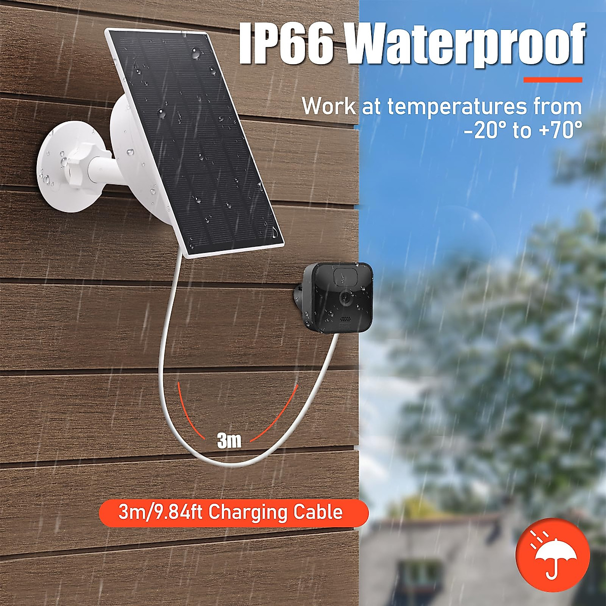 Zivif 3W Solar Panel Compatible with Blink Outdoor (3rd Gen) & Blink XT2/XT Camera, IP66 Waterproof Solar Panel Charger with 9.84ft Power Cable, USB Solar Panel Built-in Battery & Rubber Plug