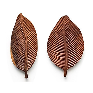 AMABEAgp Serving Tray Wood Serving Tray Leaf Shaped Storage Trays Dessert Dinner Breads Fruit Snacks Food Display Dishes Tea Tray for Kitchens