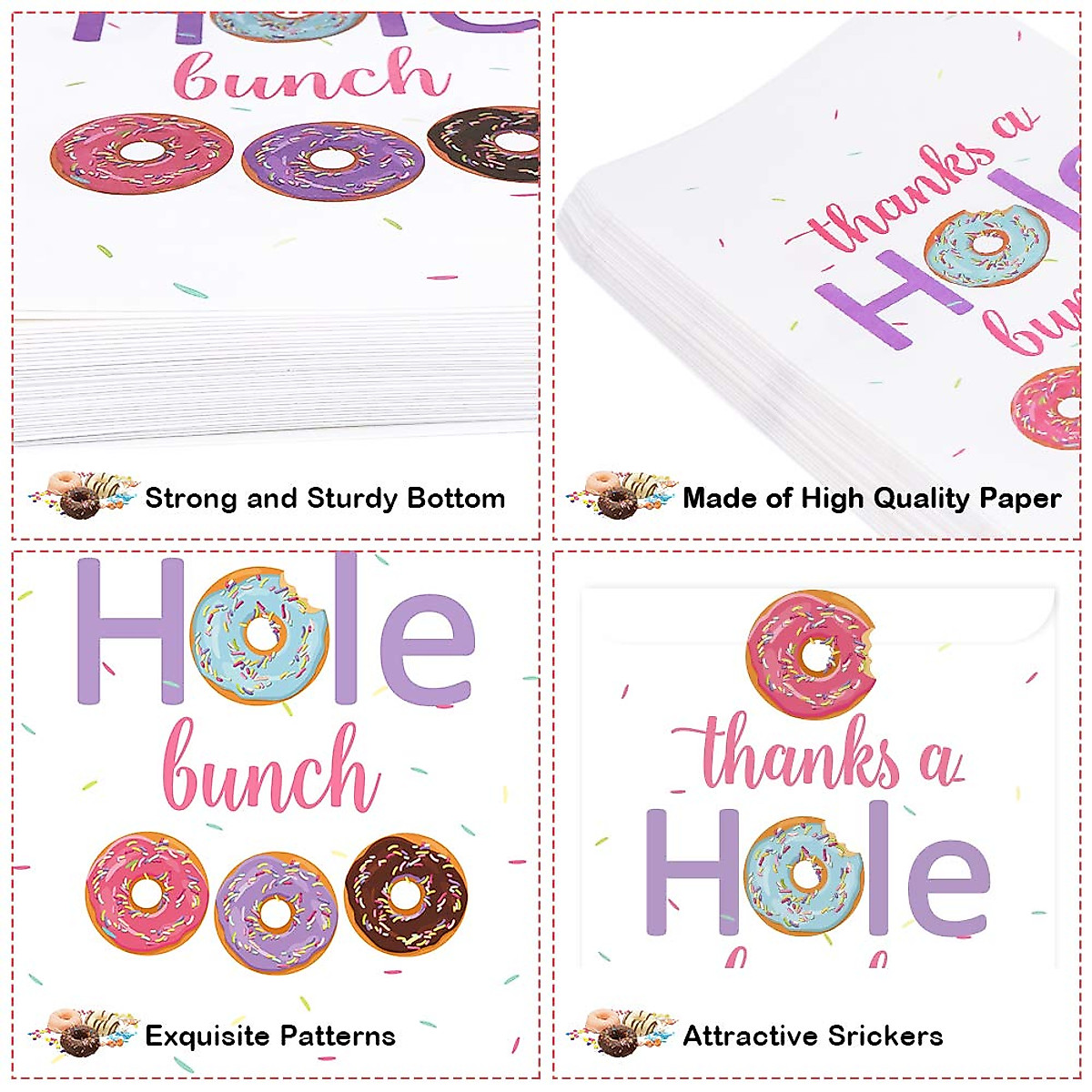 50 PCS Donut Candy Bags Thanks A Hole Bunch Stickers Donut Grow Up Party Decoration, Donut Birthday Goodie Bags Donut Theme Party Supplies Baby Shower Doughnut Time Supplies for Kids Girls