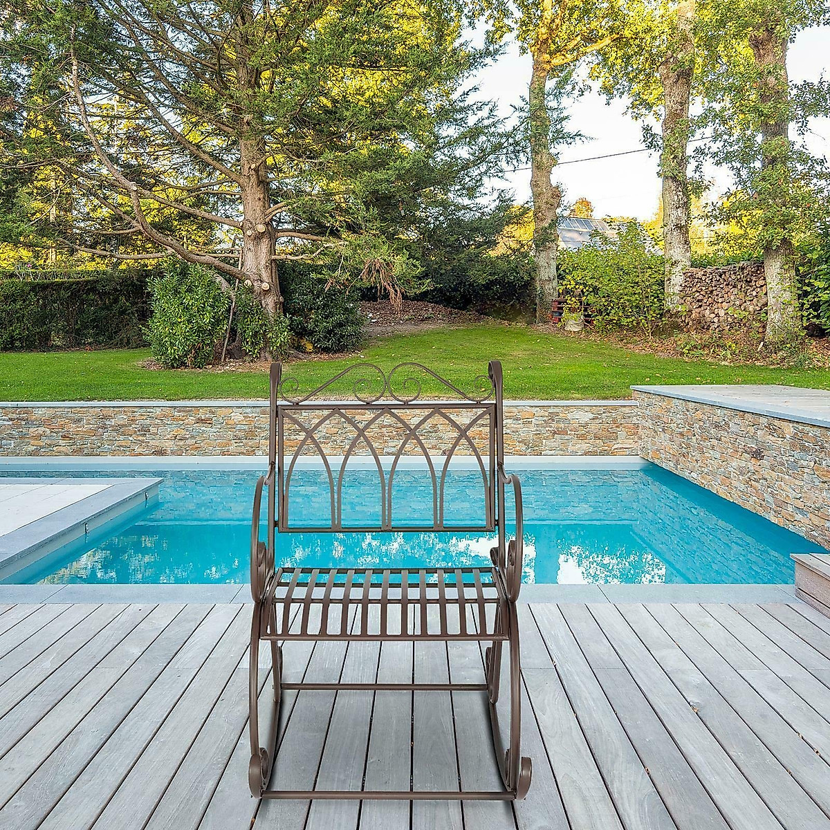 JHUS Patio Iron Rocking Chair Porch Garden Rocker Seat Petals Pattern Dining Armchair Quir Chair Rocking Chair Rocker Chair Rocker Camp Chair Rocker Recliner Rocking Camp Chair Rocking Chairs