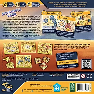 Capstone Games: Savannah Park, Strategy Board Game, Simple Gameplay, Highly Interactive Strategies, 1 to 4 Players, 20 to 40 Minute Play Time, Ages 8 and Up