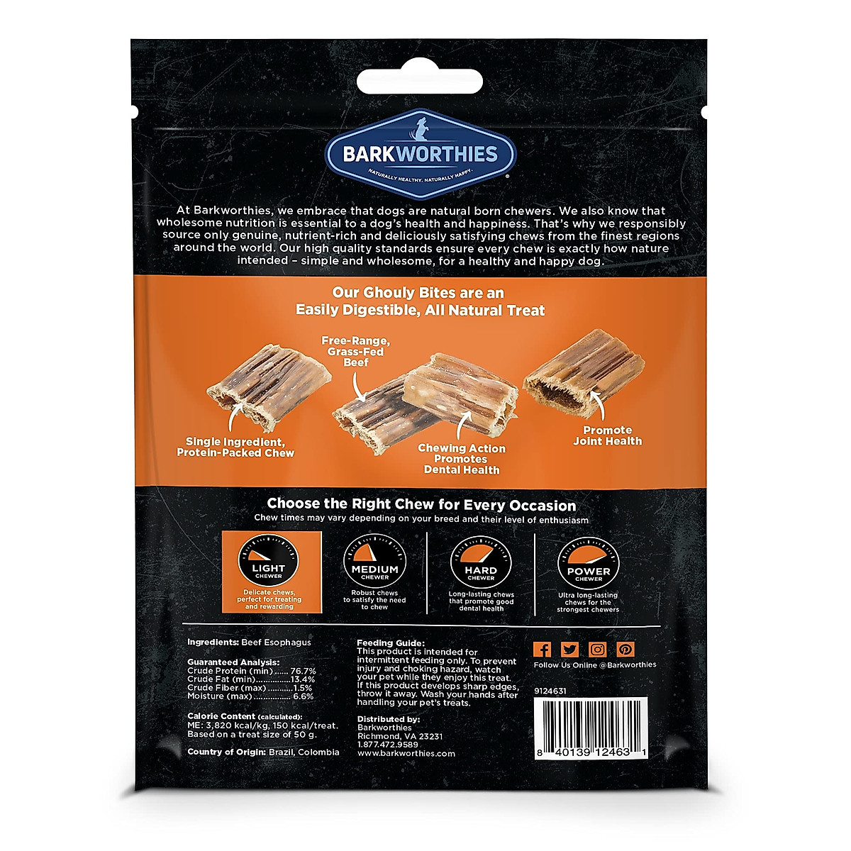 Barkworthies Halloween Ghouly Gullet Bites – All Natural Beef Gullet Bite Dog Chews for Small Dogs