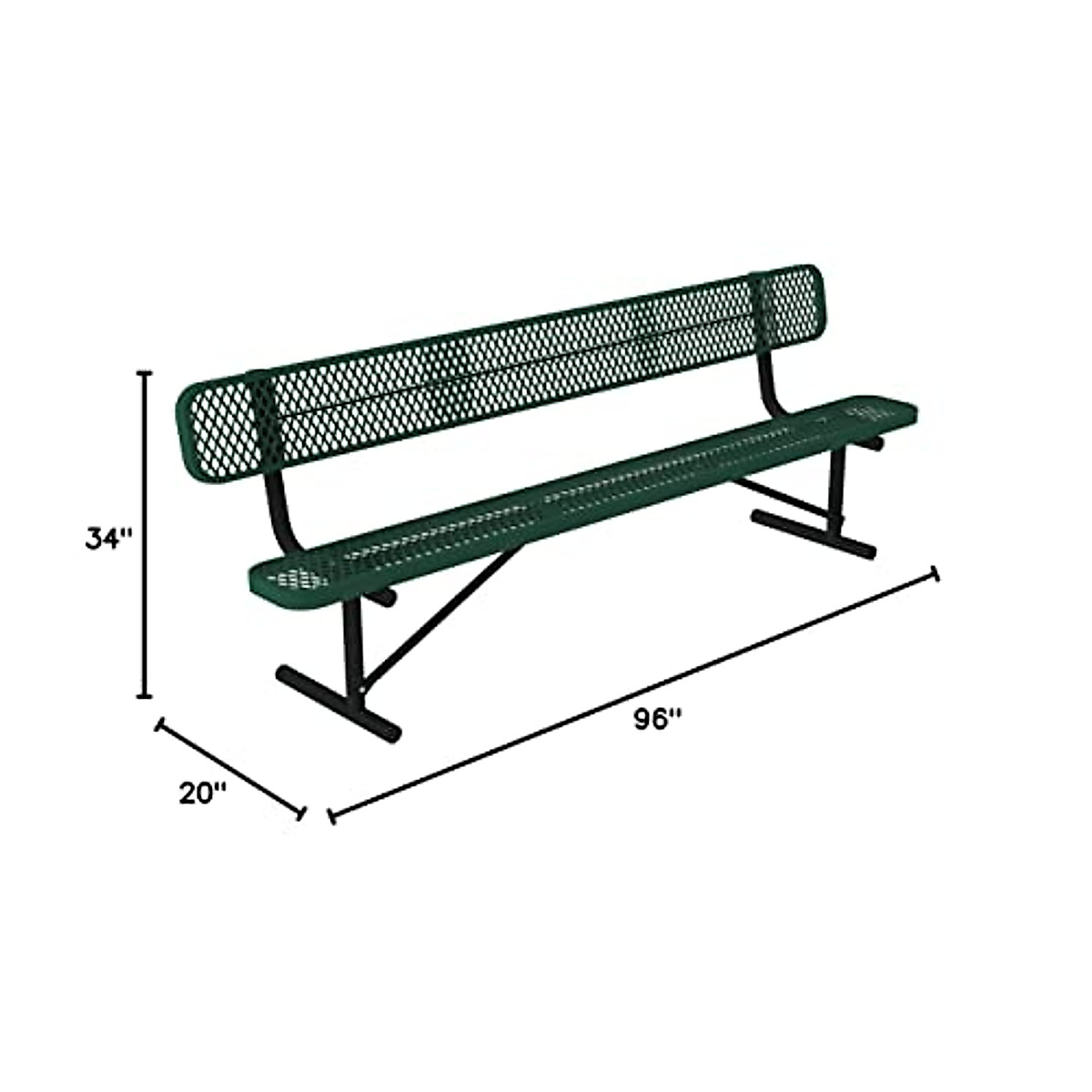 Norwood Commercial Furniture Open Air Series Heavy Duty Portable Outdoor Bench with Back,Surface Mount, 8 Feet, Green