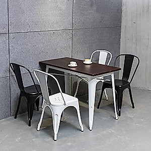 Set of 4 Metal Dining Chairs Indoor Outdoor Stackable Side Chairs Coffee Chair Classic Chic Industrial Vintage, Patio and Dining Metal Side Chairs (Black)