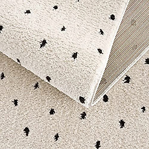 Hauteloom Julie Living Room, Bedroom Shaggy Area Rug - Spotted Polka Dot Carpet - High Pile, Soft Touch, Shag - Black, Cream - 7'10" x 10'