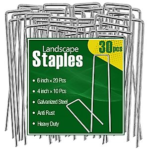 30 Pcs Galvanized Landscape Staples Metal Garden Stakes Heavy Duty for Ground Cover, U-Shaped Pins Yard Stakes Weed Barrier Fabric, Garden Hose, Drip Irrigation, 1.6 inch*(6 inch+4 inch)