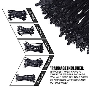 160Pcs Universal Nylon Push Mount Cable Zip Tie,Nylon Self Locking Cable Strap,Heavy Duty Nylon Push Mount Self Locking UV Resistant,5 Most Popular Sizes,for Indoor Wire Tying Construction Auto ect