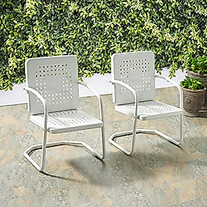 Crosley Furniture Bates 2-Piece Outdoor Chair Set, Retro Metal Patio Chairs for Dining, Porch, Deck, Balcony, White Gloss