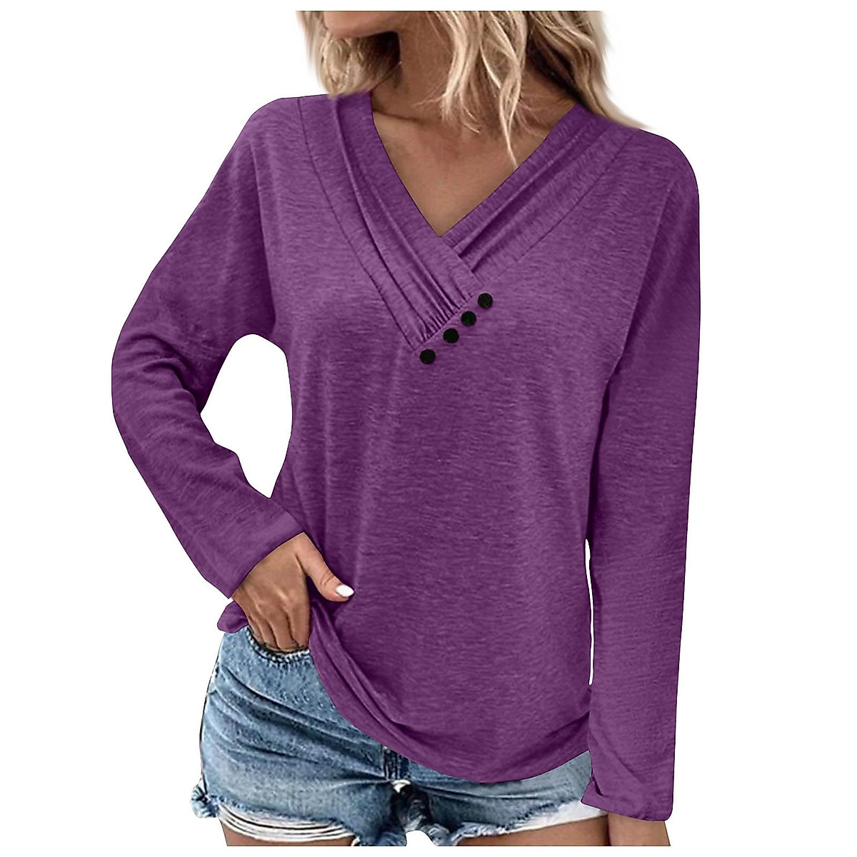 Womens Fall Fashion 2024 Workout Tops for Women T Shirts for Women Uv Protection Shirts for Women Long Sleeve Shirts for Women Dressy Comfy Shirts for Women Cream Shirt Women（4-Dark Purple,Small）