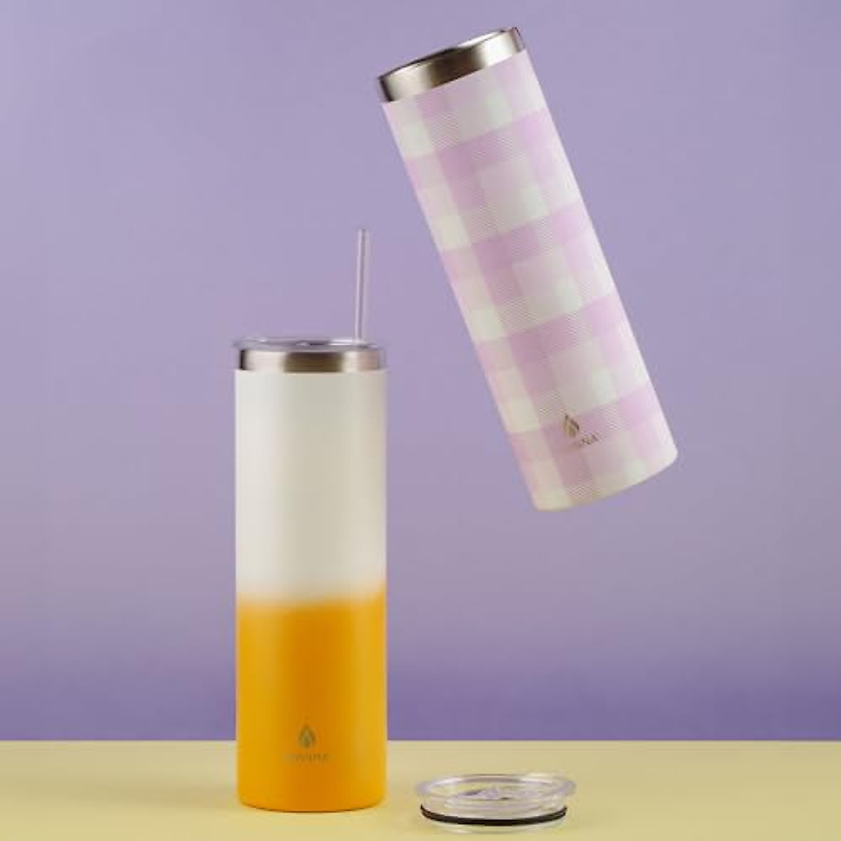 Manna Skinny Double-wall Insulated Stainless Steel Tumbler with Splash-proof 2-in-1 Lid and Reusable Tritan Straw - 30 Oz - Orange Ombre