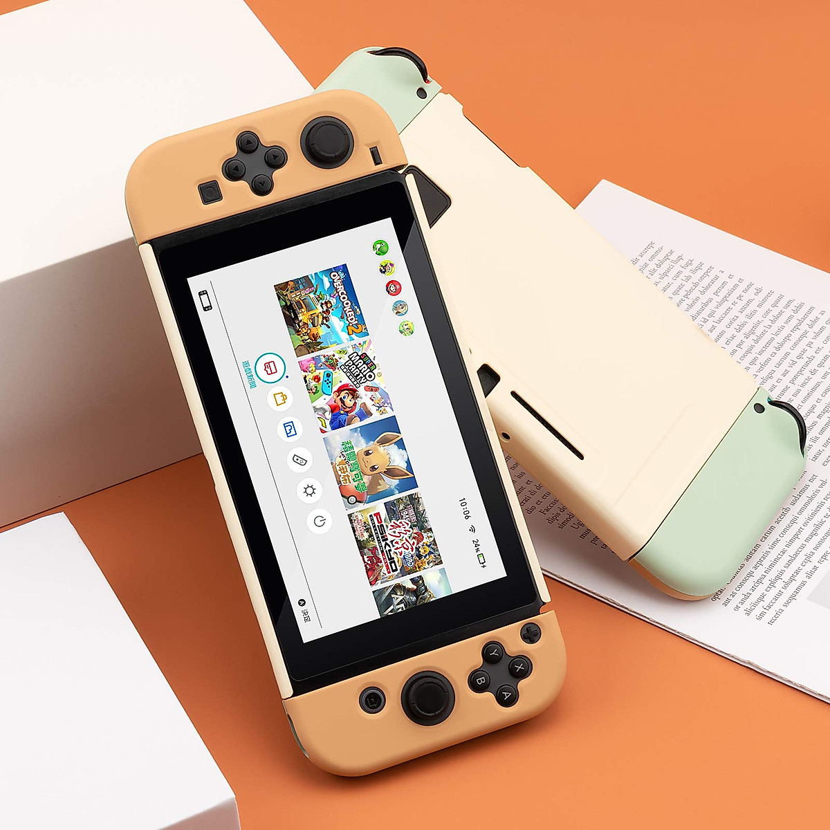 GeekShare Protective Case Slim Cover Case for Switch - Shock-Absorption and Anti-Scratch (Brown & Green)