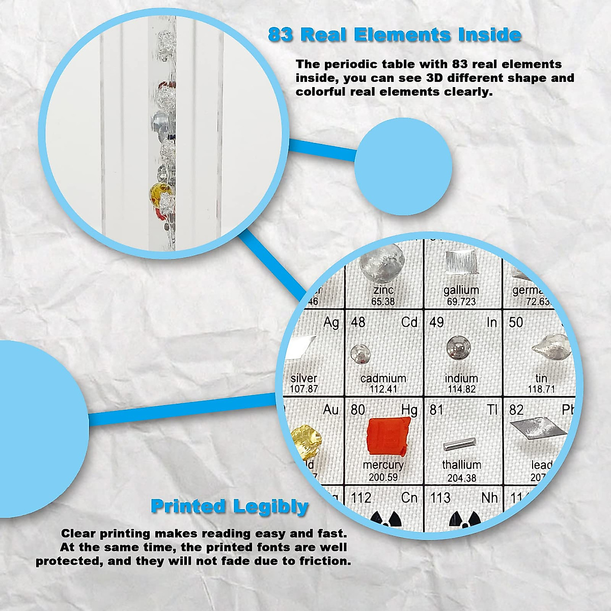 Periodic Table with Real Elements Inside, Acrylic Periodic Table with Flannel Bag, 3D Periodic Table of Elements, Chemistry Gifts for Kids Adults Teacher