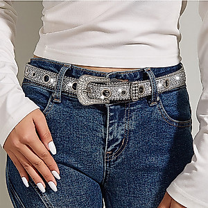 UTOWO Rhinestone Belt for Women Men, Western Cowgirl Cowboy Bling Studded Leather Belt for Jeans Pants