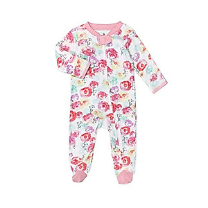 HonestBaby unisex baby 2-pack Organic Cotton Footed Pajama & Play and Toddler Sleepers, Rose Blossom/Love Dot, 0-3 Months US