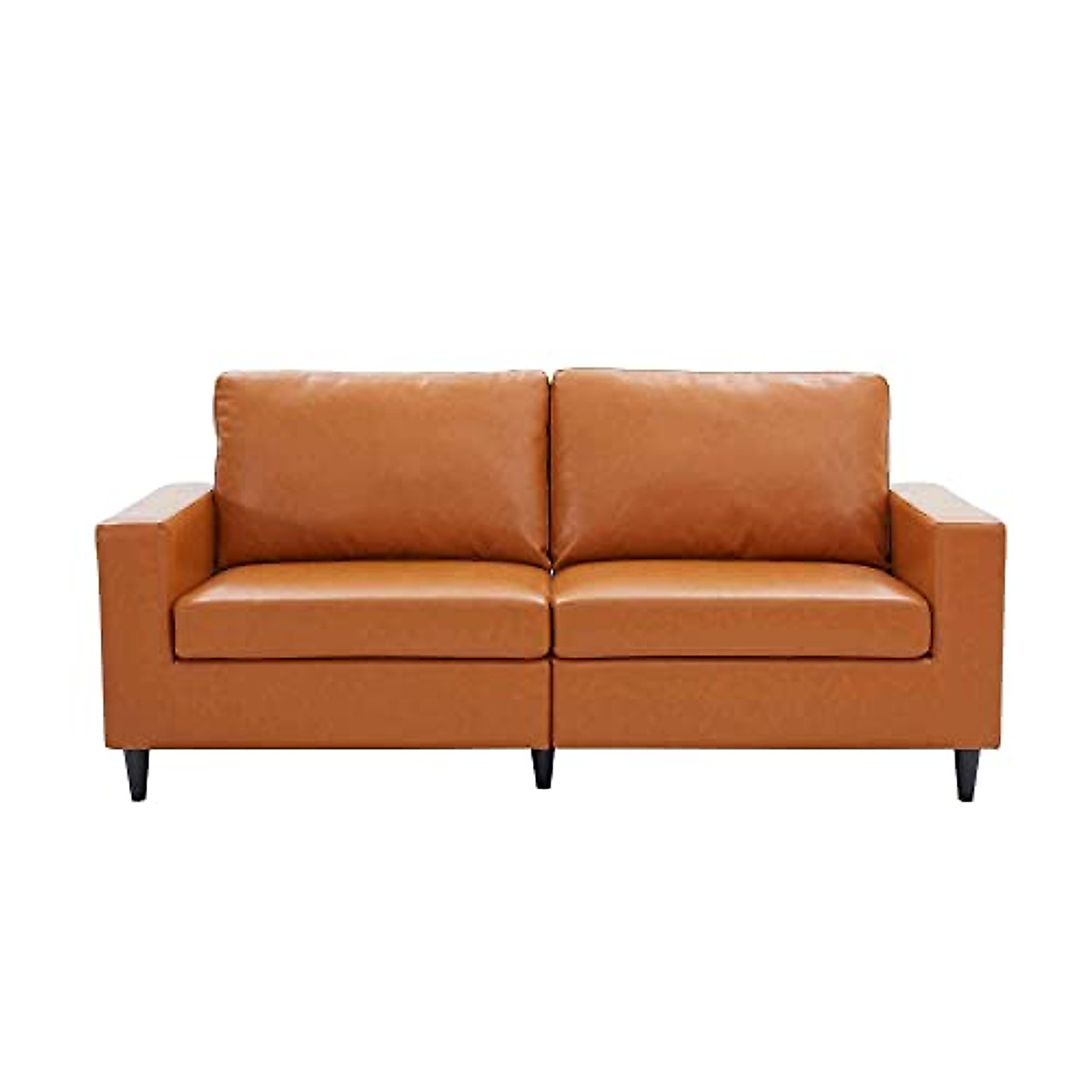 Cotoala PU Leather Sofa, Modern Upholstered 3 Seat Sectional Couch Furniture for Living Room, Home, Solid Frame and Wood Legs-Brown