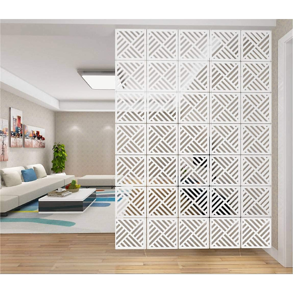 BMIDRUT 12Pcs/Set Hanging Room Divider White DIY Panel Screens Partition Wall Dividers Room Decorative with All Accessories 11.4x11.4 Inch (M6)