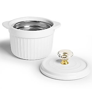 Bacon Grease Container Keeper with Crystal Lid and Strainer, 17 oz Ceramic Frying Oil Storage Can Container for Countertop (Gold)