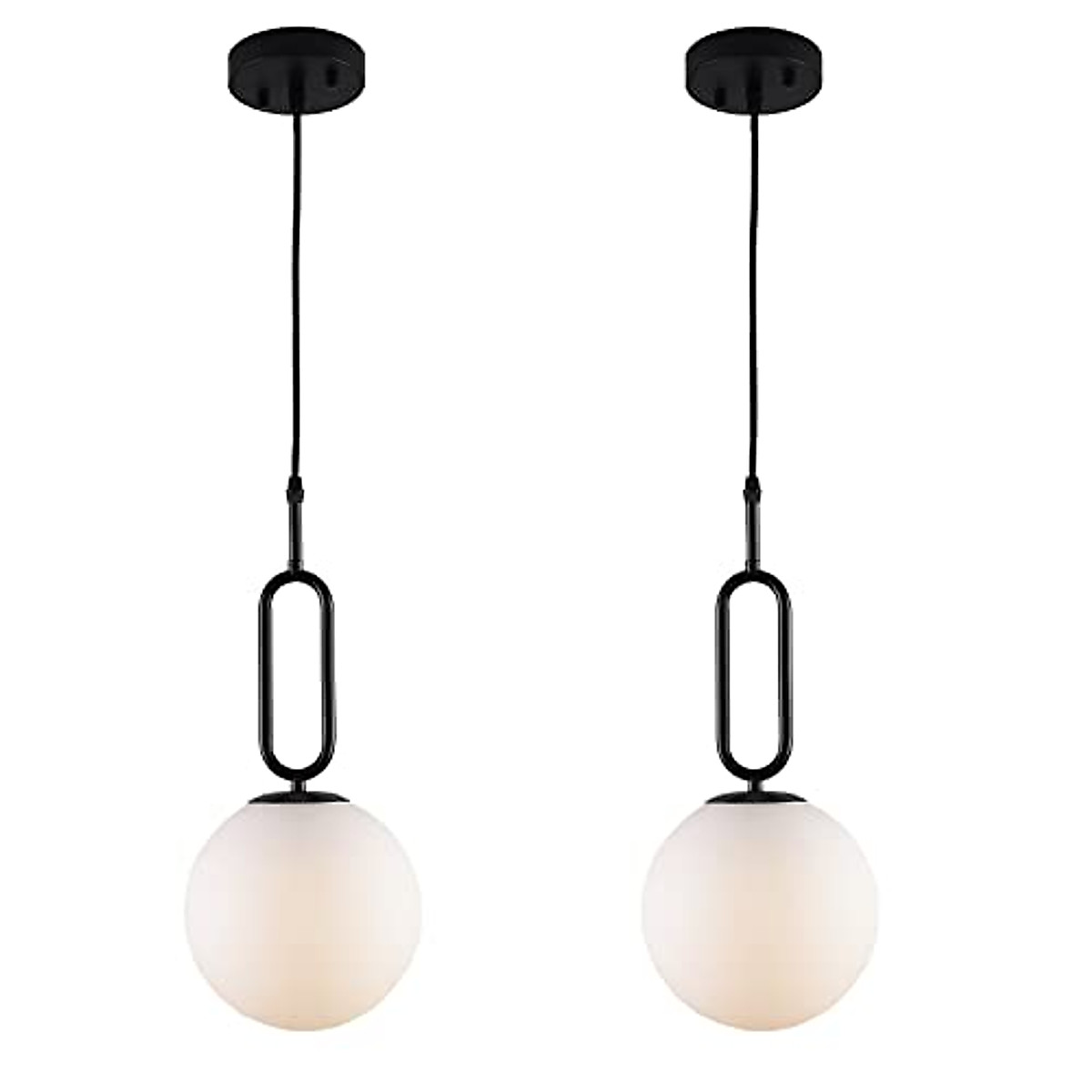 BAODEN Large Globe Pendant Light Set of 2 Modern Black Orb Chandelier with White Ball Glass Lampshade Industrial Ceiling Lamp Adjustable Hanging Lighting Fixture for Kitchen Island Dining Bedroom