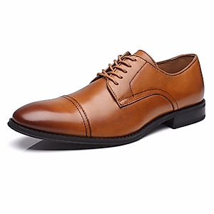 La Milano Mens Leather Updated Classic Cap Toe Oxfords Lace Dress Shoes