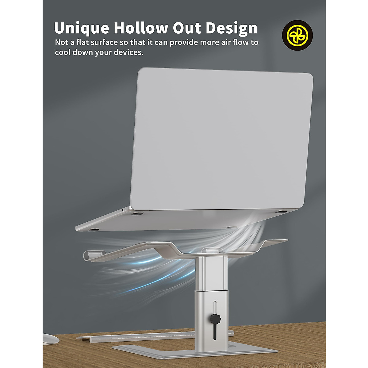 Ergopollo Laptop Stand for Desk, Computer Stand Adjustable Height, Ergonomic Notebook Laptop Riser, Aluminum Metal Holder Compatible with 10 to 15.6 Inches Notebook PC Computer, Silver