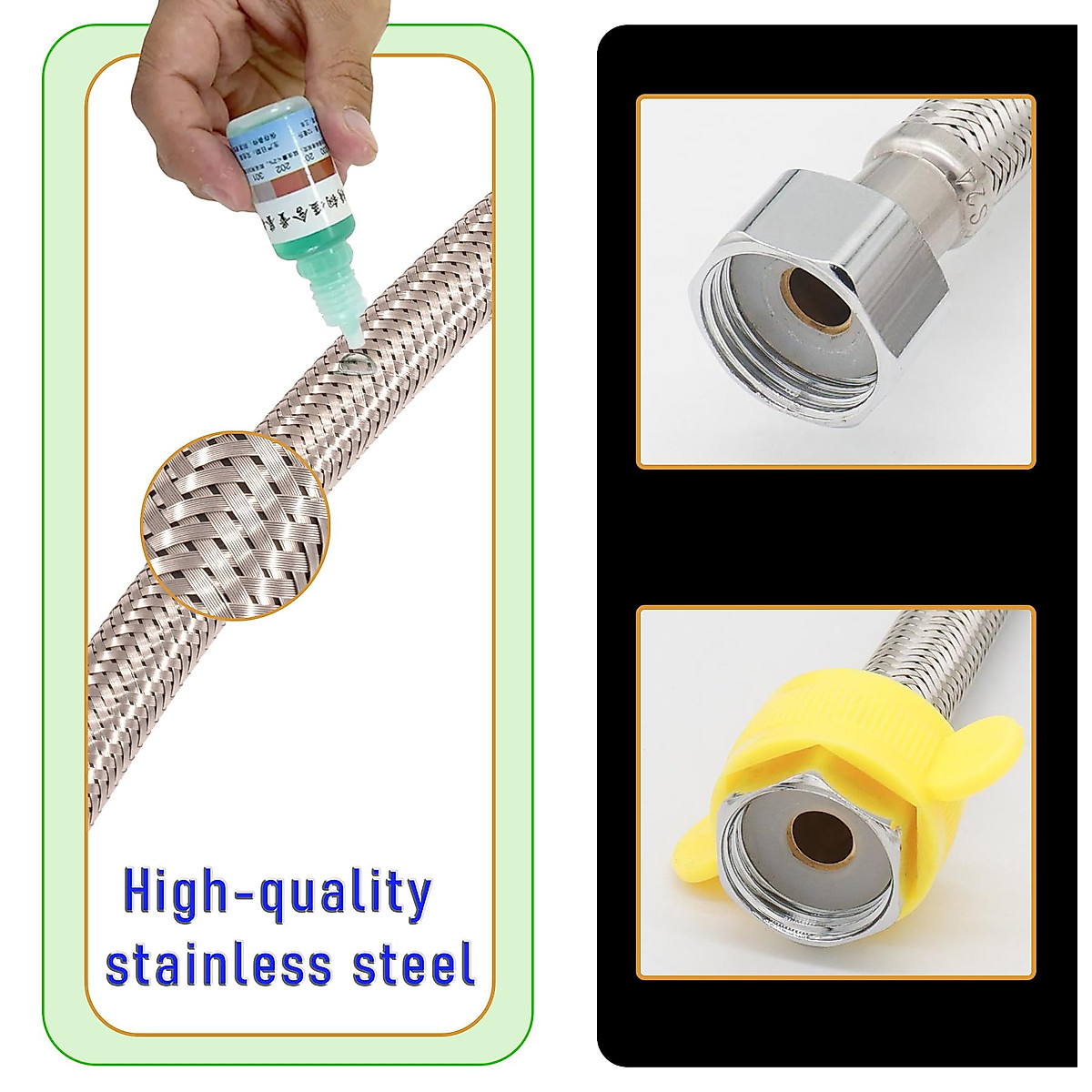 Skweawert 8 In Faucet Supply Lines, 1/2 x 1/2 Female Faucet Connector, Braided Stainless Steel Faucet Hose for Kitchen Sink Toilet（2Pack)