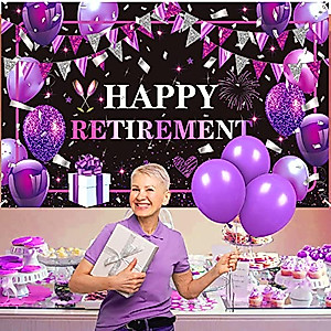 Purple Happy Retirement Banner Decorations Large Purple and Black Retirement Backdrop Sign in Retirement Theme Party Photo Booth Background for Women Men Retirement Office Farewell Party Supplies