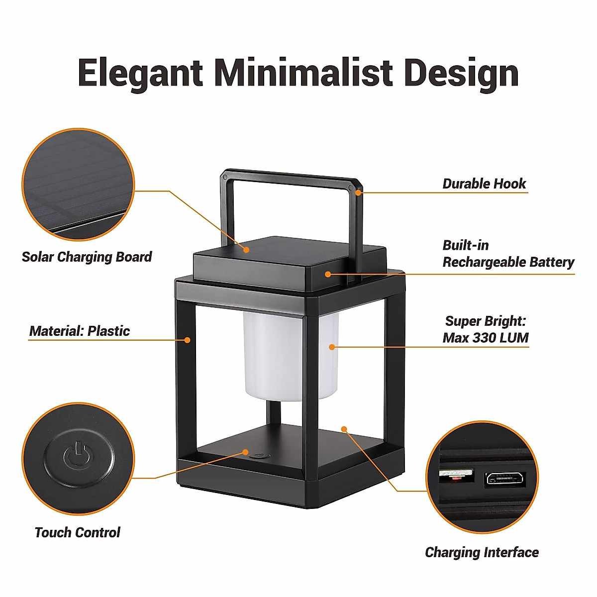 LETRY Outdoor Table Lamp, Brightness LED Nightstand Lantern, Portable Rechargeable Solar Lamp Waterproof, Touch Control Outdoor Lamps Cordless Lights Decorative for Patio/Walking/Reading/Camping