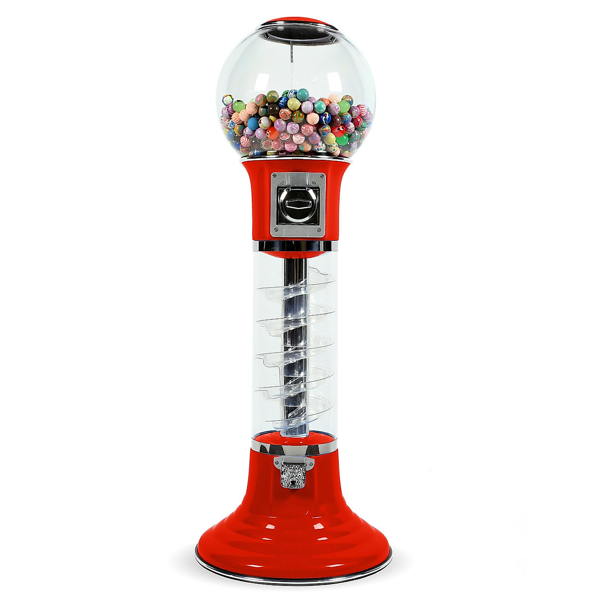 Gumball Machine Spiral Vend - 4’ Height - Set Up for $0.25 - Dispenses 1” Gumballs, Bouncy Balls & Toys in Round Capsules - Spiral Vending Machines for Kids - Bubble Gum Machine - Red