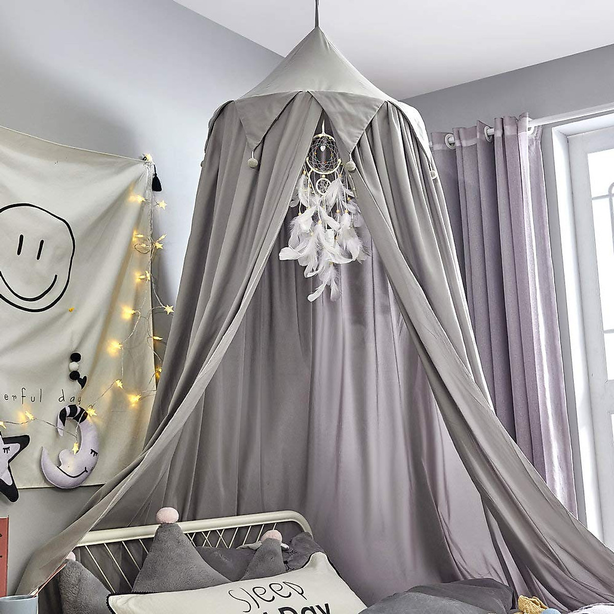 Mybbrm Princess Canopy for Girls Bed with Tassels Hideaway Tent for Kids Rooms or Cribs Nursery for Decoration, Playing,Reading,Sleep as Hanging House Castle