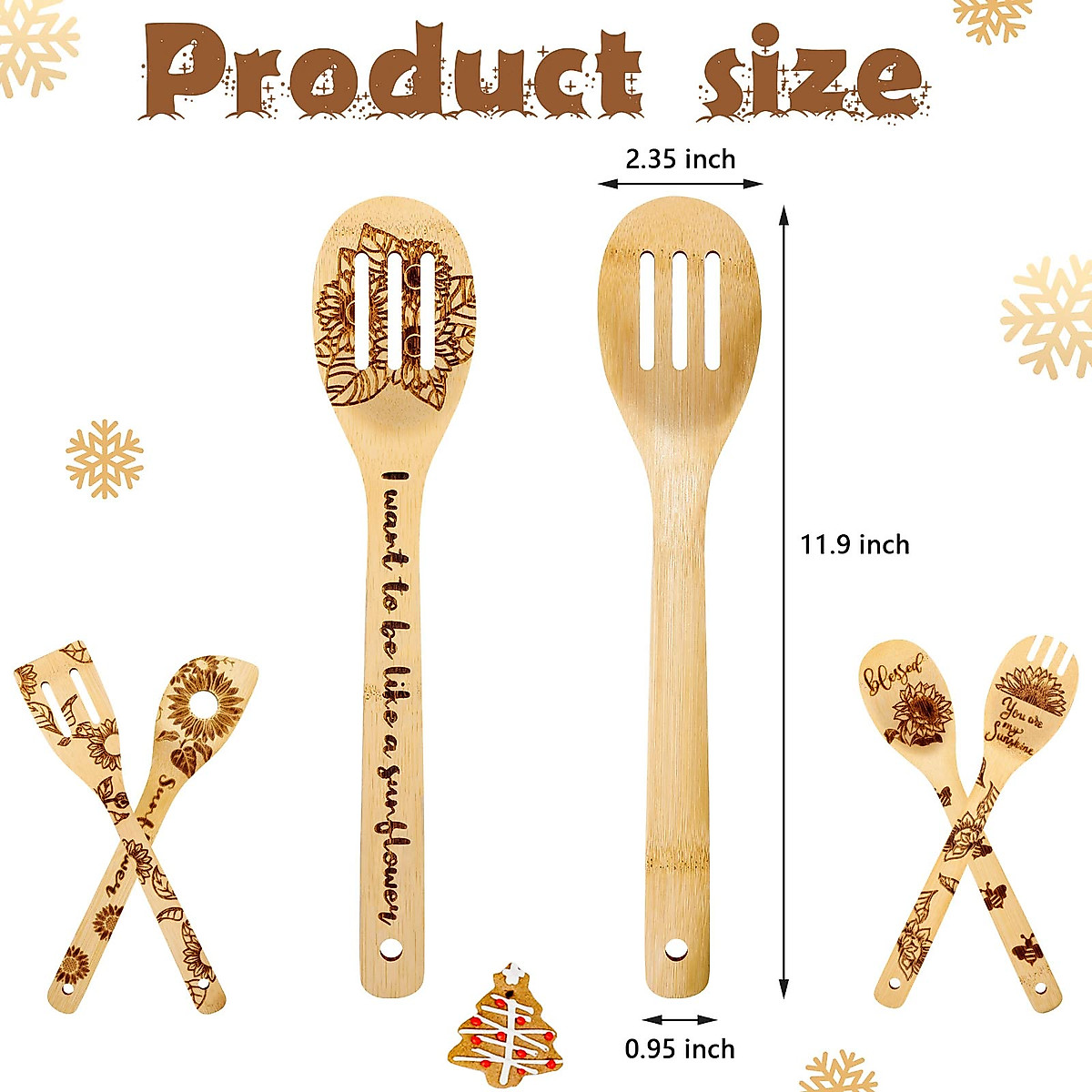 5 Pieces Sunflower Wooden Spoons Set Burned Cooking Utensil Spoon Sunflower Kitchen Baking Spoon Summer Kitchen Decoration for Wedding Bridal Shower Christmas Gift Ideas