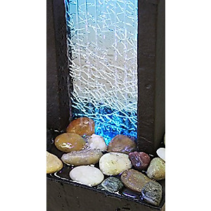Nature's Mark 10" H Crackled Glass Light Show Tabletop Water Fountain with Natural River Rocks and Color Changing LED Lights (Cordless)