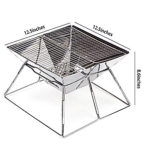 Quick Grill Medium: Original Folding Charcoal BBQ Grill Made from Stainless Steel/Carrying Bag for Backpacking Included /