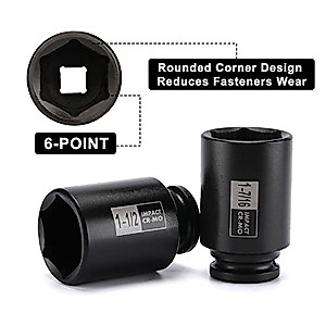 Mayouko 7PCS 1/2 Inch Drive Deep Impact Socket Set, 1-3/8" - 1-3/4", Spindle Axle Nut Sockets, SAE, Deep, 6-Point, CR-MO